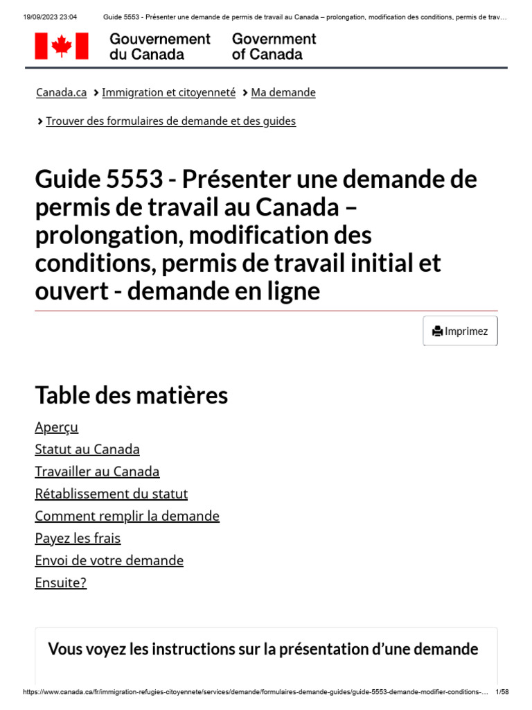 Guide 5553 - Présenter Une Demande de Permis de Travail Au Canada ...
