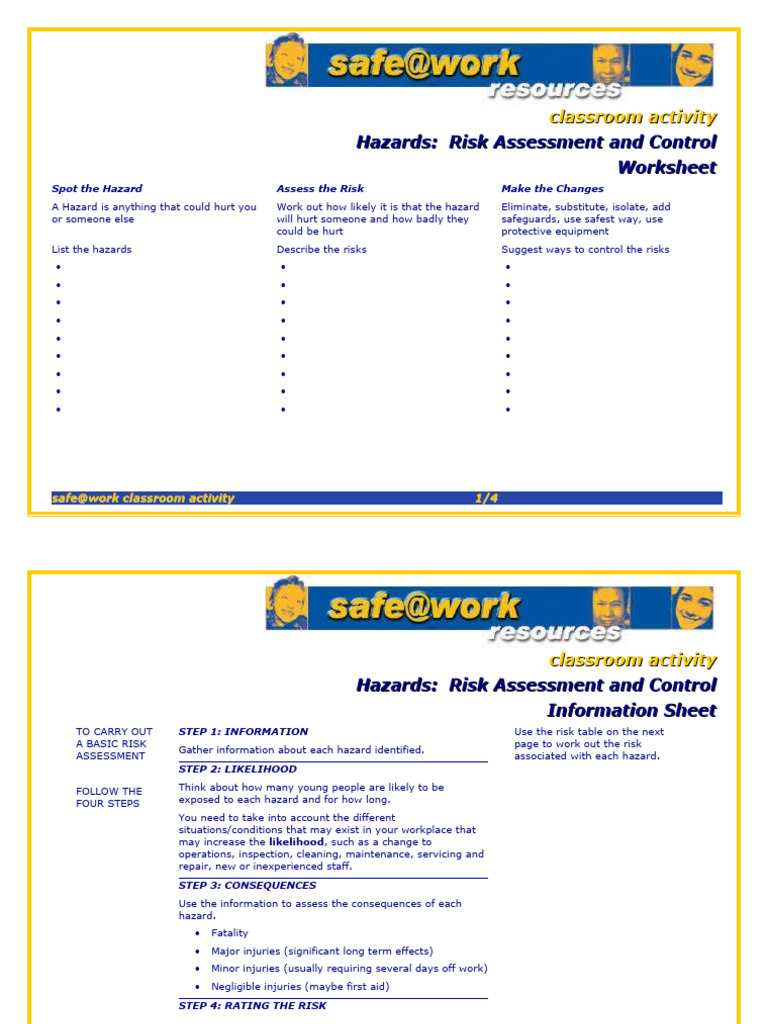 Classroom Activity Hazards: Risk Assessment and Control Worksheet | PDF