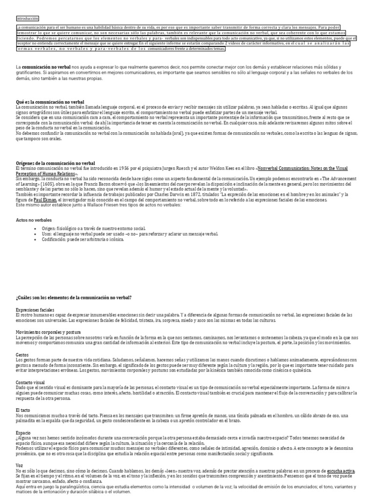 Lenguaje Paraverbal y No Verbal | PDF | Comunicación no verbal ...