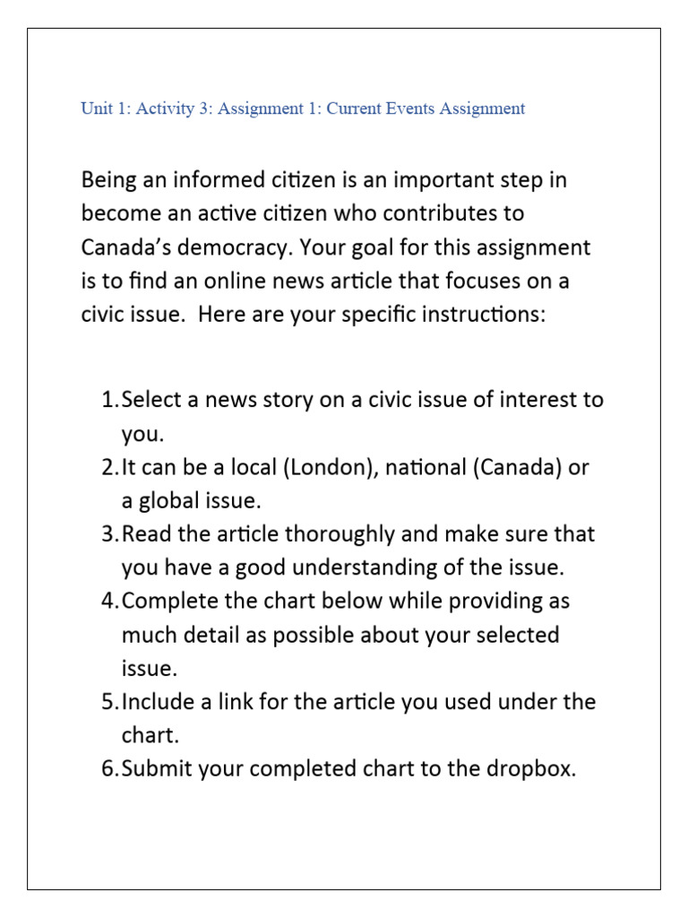 Current Events Assignment Pdf 
