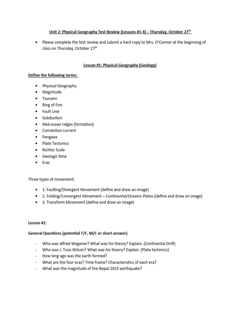 Physical Geography Unit 2 Quiz Review 2022 | PDF | Plate Tectonics ...