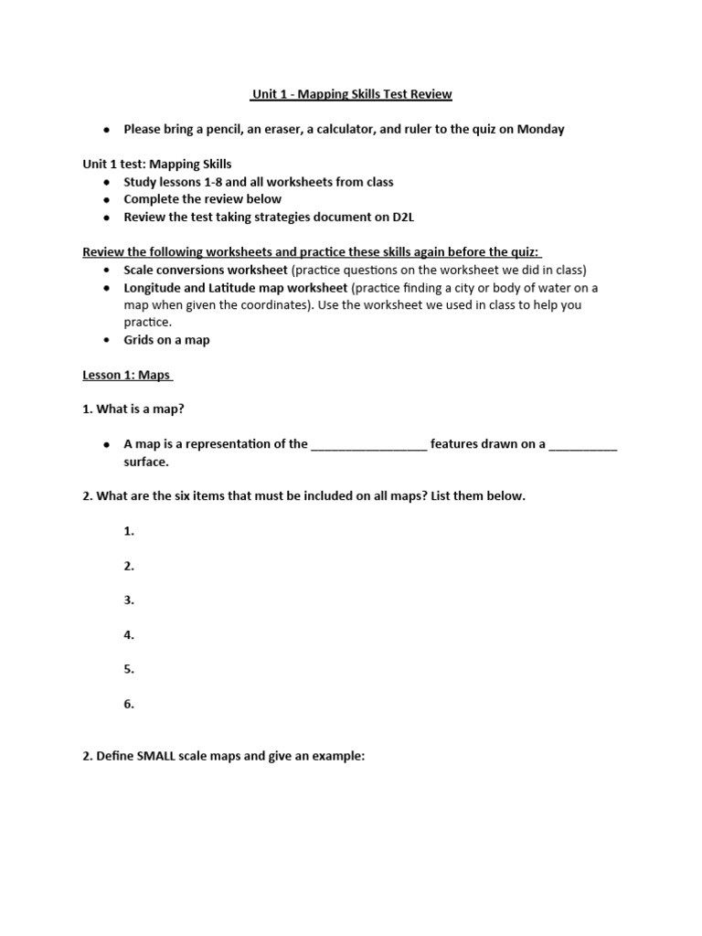 CGC1D Unit 1 Mapping Skills Test Review | PDF | Longitude | Latitude
