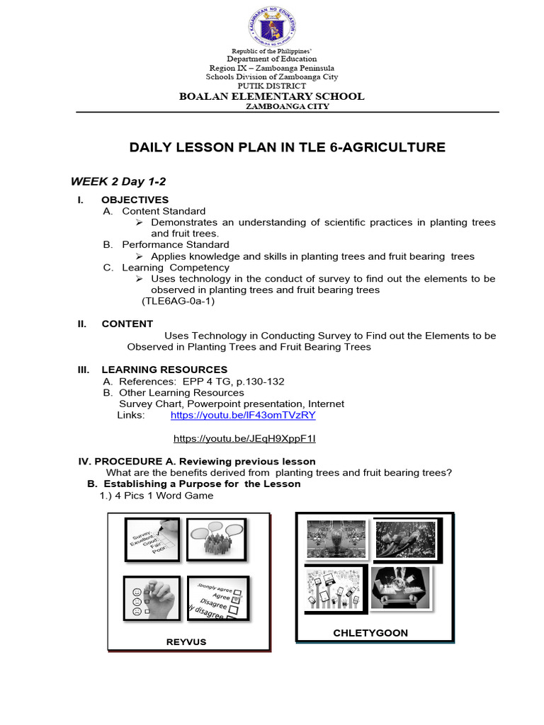 Grade 6 DLP - TLE - Agriculture - Week 2.3 | PDF | Learning | Trees