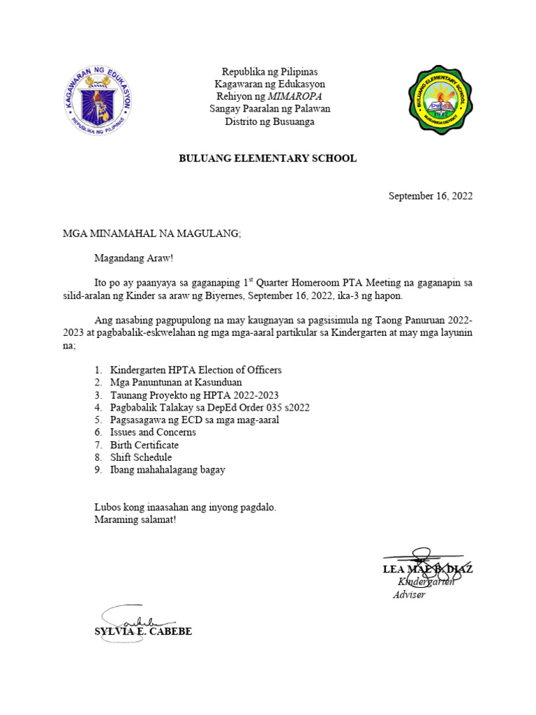 HPTA Letter and Attendance - 1st Quarter Meeting 2022 | PDF