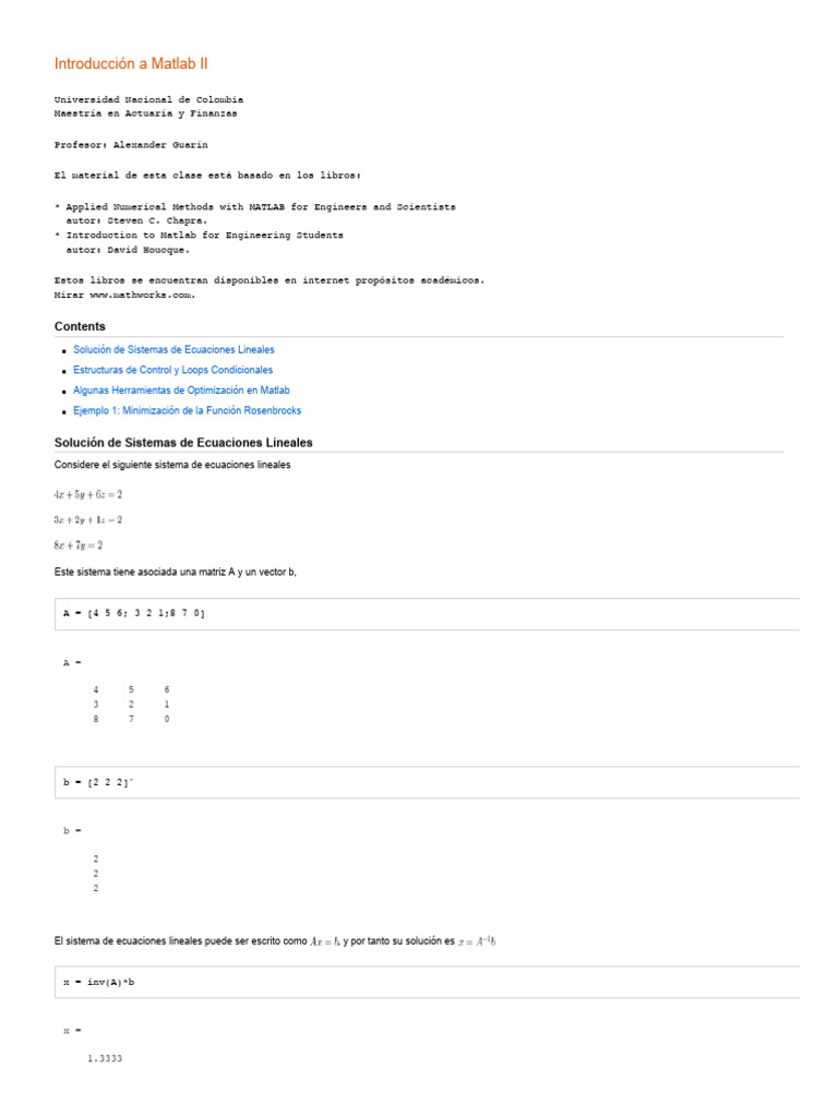 Matlab II | PDF | Ecuaciones | Algoritmos