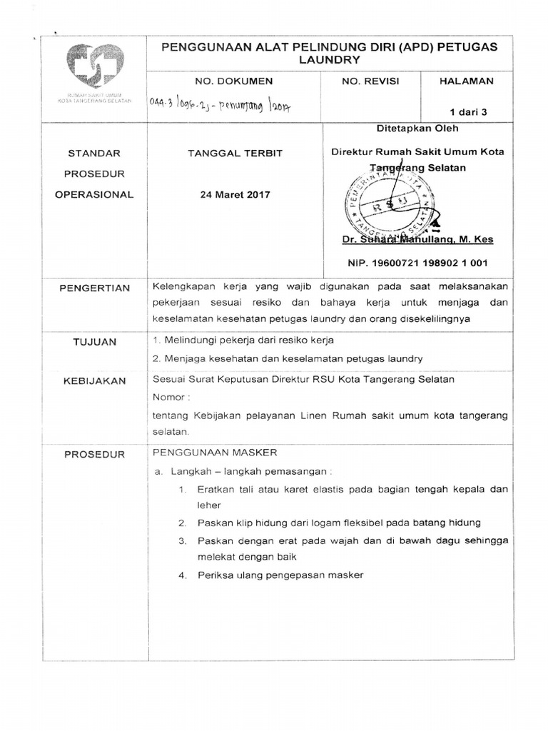 Penggunaan APD Petugas Laundry | PDF