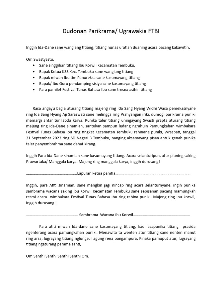 Susunan Acara Ftbi | PDF