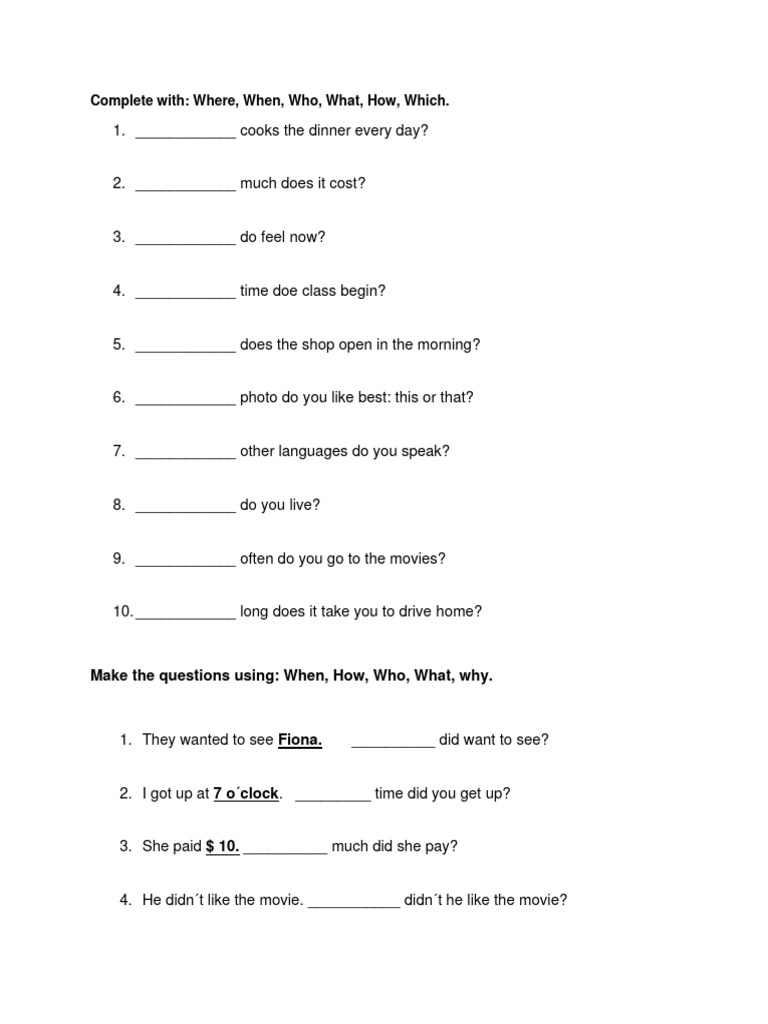 WH Questions 6 Grade A, B | PDF