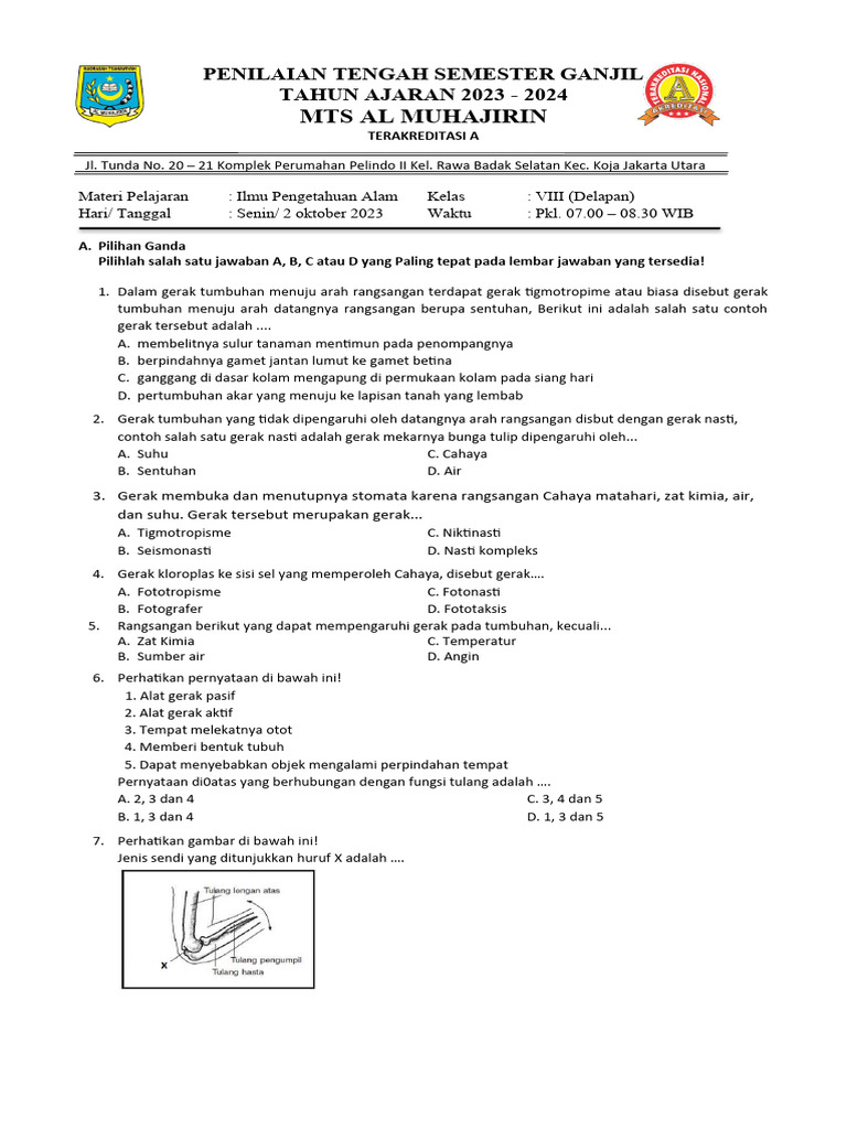 Soal PTS IPA 8 Ganjil 2023-2024 | PDF | Science & Mathematics