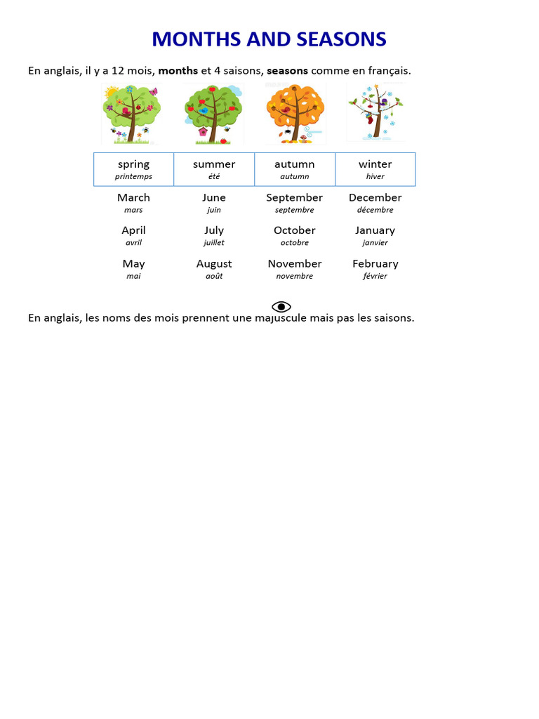 Lecon - Imprimer SAISONS AVEC SES MOIS | PDF