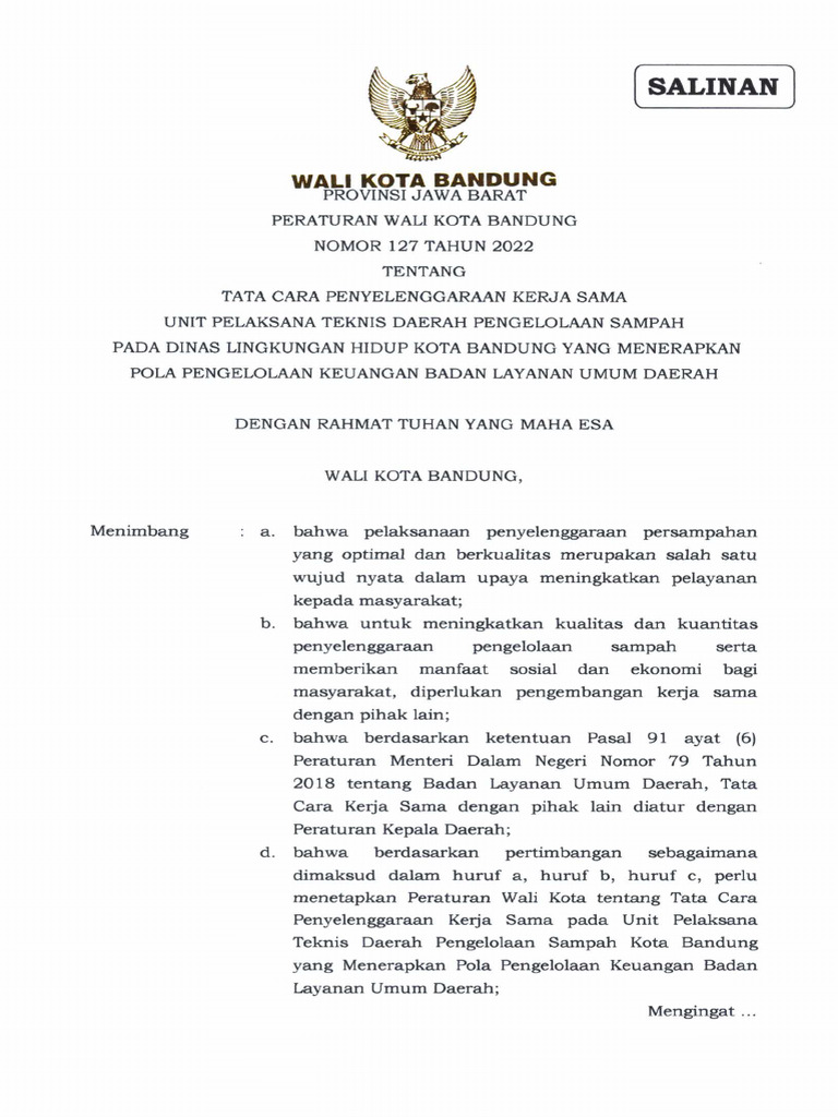 Perwal Bandung 127 2022 | PDF