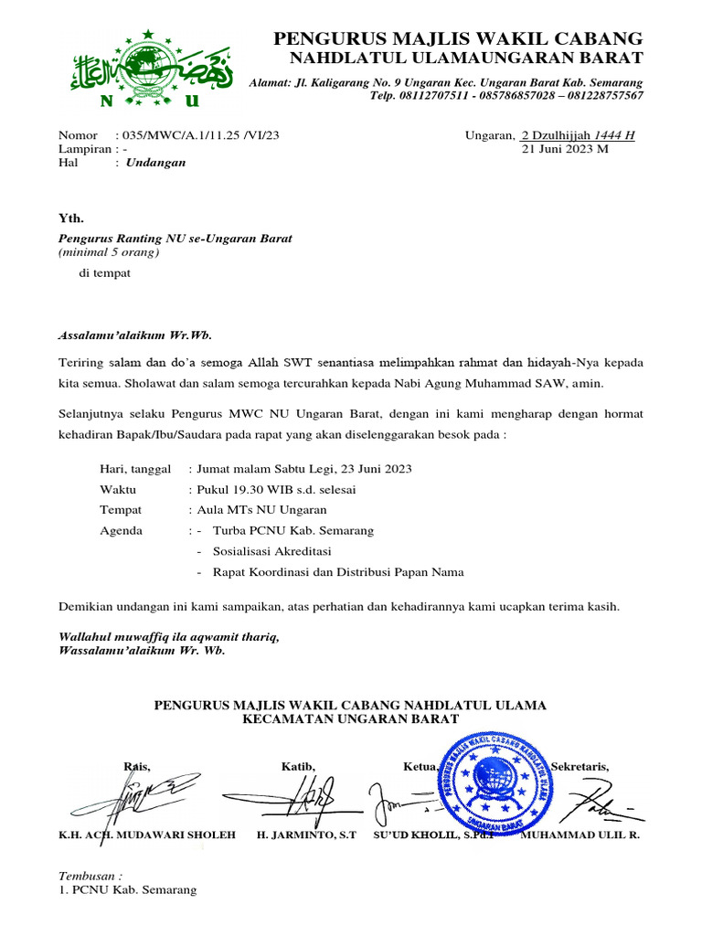 Undangan Pengurus Ranting NU Se-Ungaran Barat | PDF