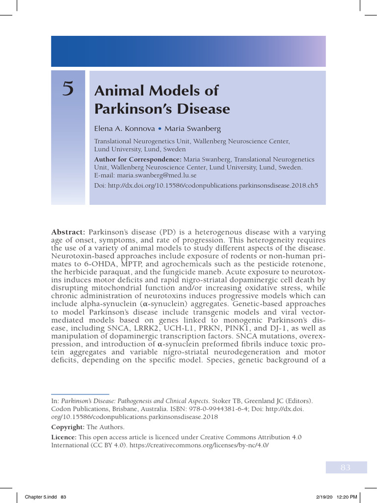Animal Models of Parkinson's Disease | PDF | Parkinson's Disease ...
