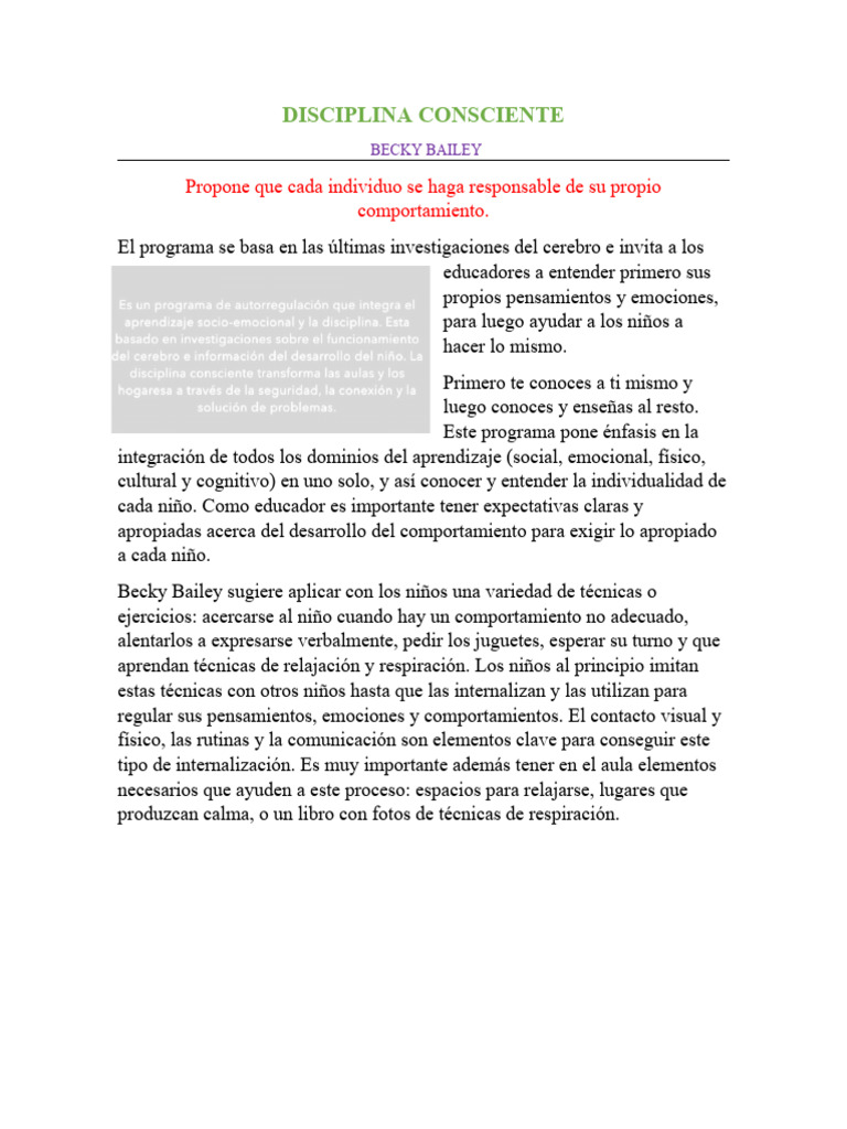 Disciplina Consciente en el Aula | PDF | Las emociones | Comportamiento
