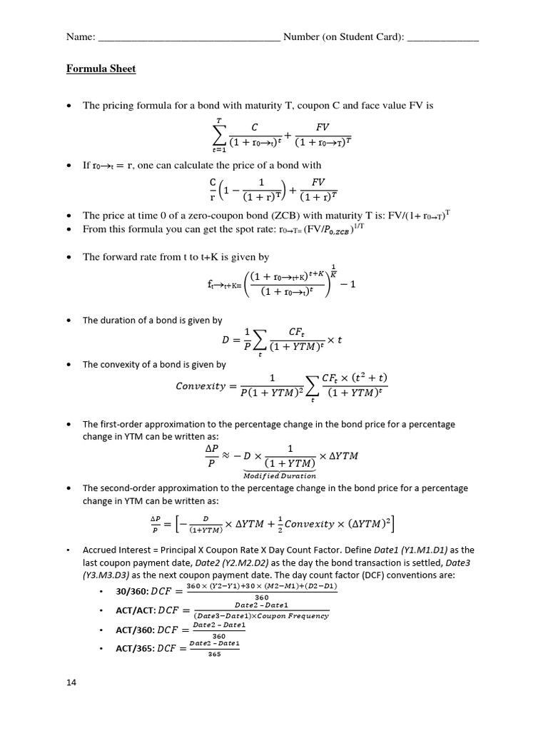 Formula Sheet For Investments | PDF