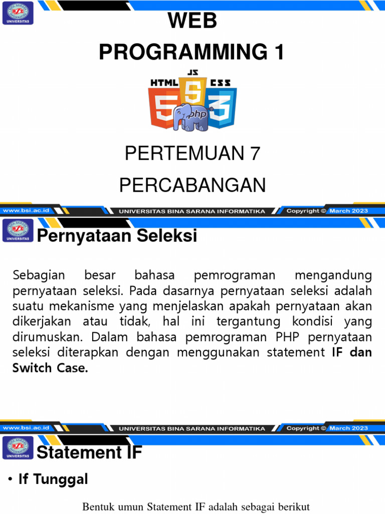 WEB Programming 1: Percabangan Pertemuan 7 | PDF