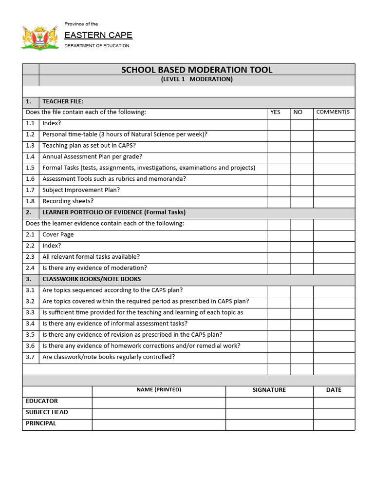 Ecdoe School Based Moderation Plan | PDF