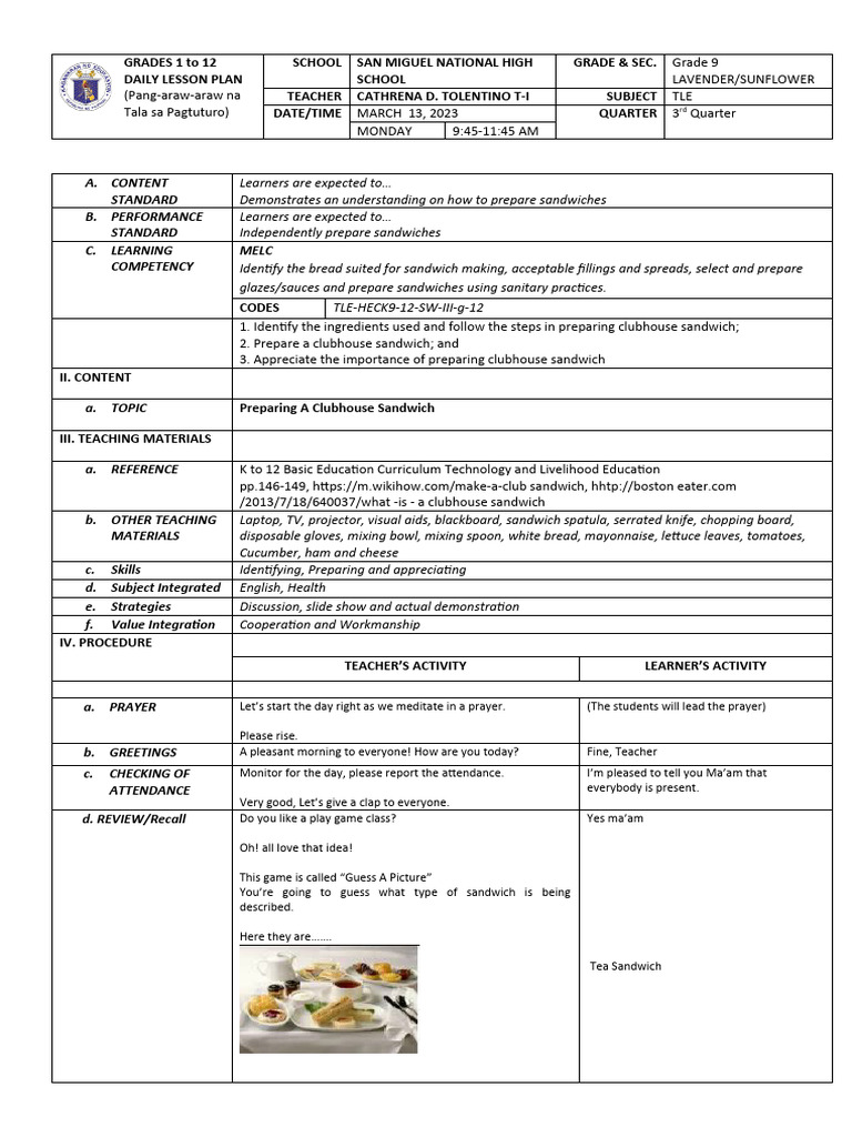 COT Lesson Plan 121 | PDF | Menu | Lesson Plan