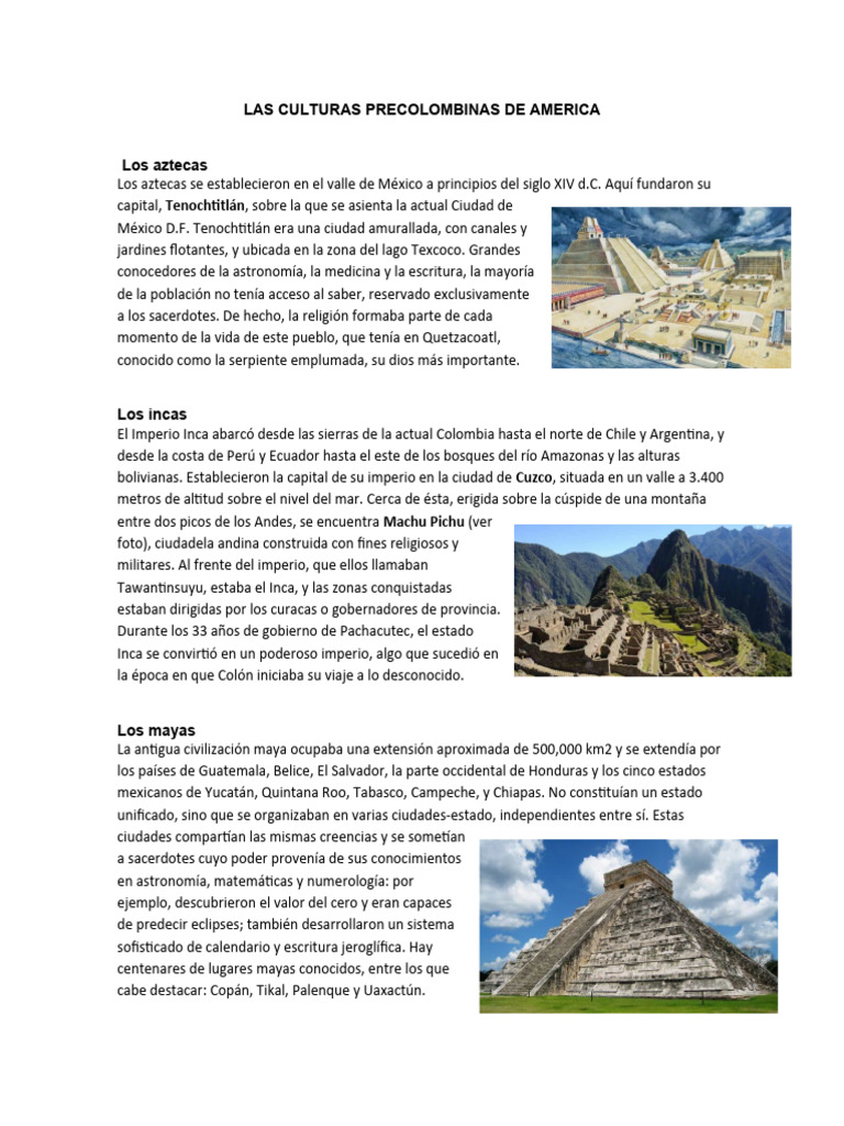 Las Culturas Precolombinas de America | PDF | Civilización maya | Imperio Inca