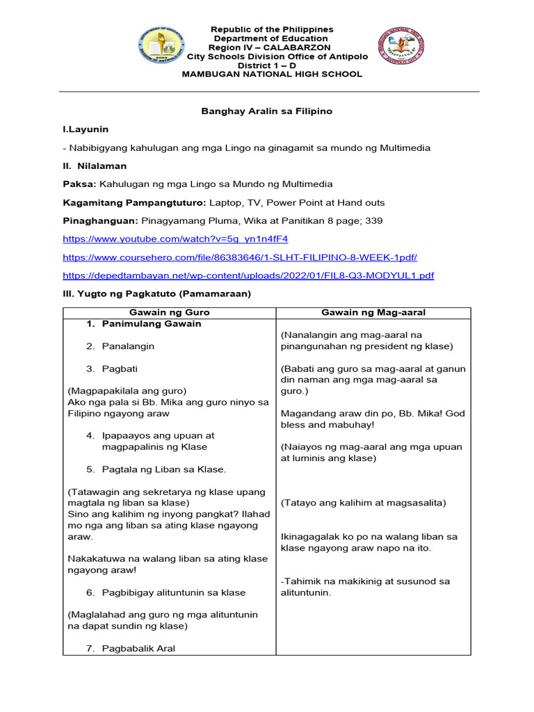 Final Pagbibigay Kahulugan Sa Mga Lingo LP | PDF