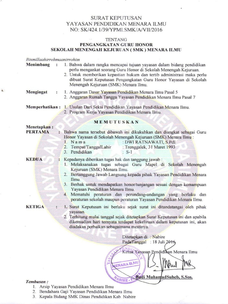 Contoh SK Yayasan | PDF