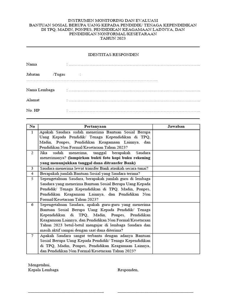 Instrumen Monev Bansos 2023 | PDF