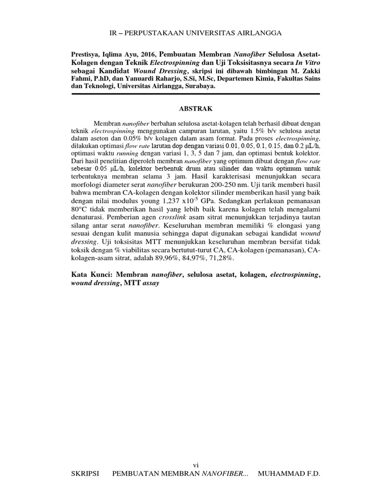 (Ayu, 2016) Pembuatan Membran NFC Selulosa Asetat-Kolagen Dengan Teknik Electrospinning Dan Uji ...