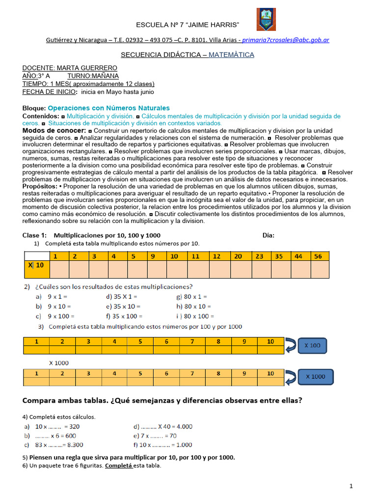 Sec 3º A - Multiplicaciones y Divisiones | PDF | Multiplicación ...