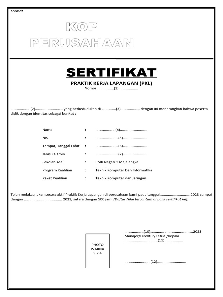 Sertifikat PKL 2023 | PDF