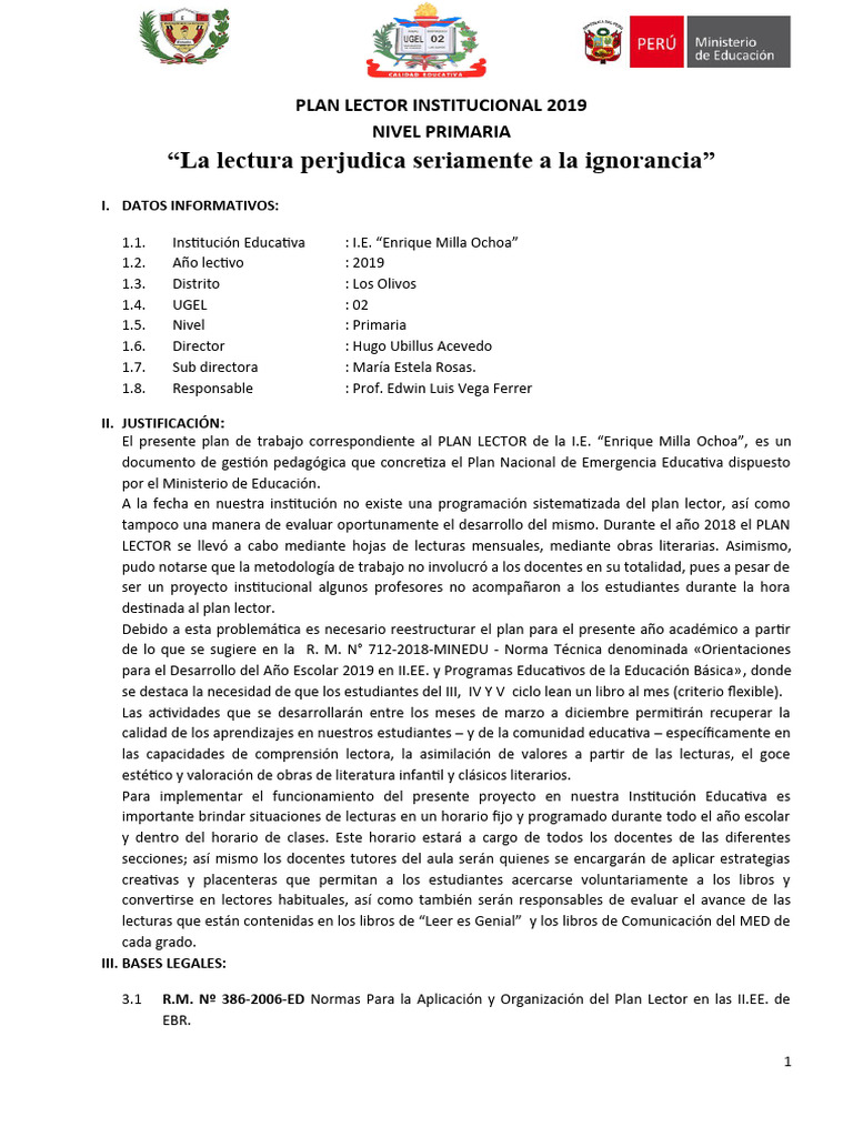 Plan Lector Emo 2019 | PDF