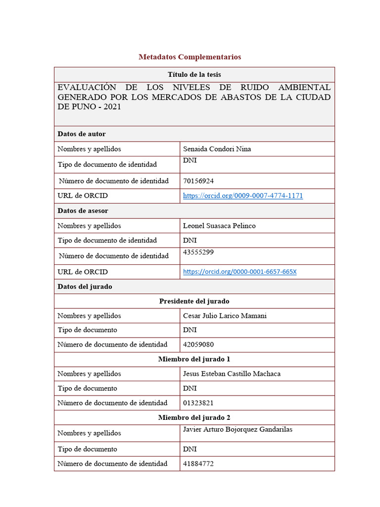 Metadatos Senaida Condori Nina | PDF