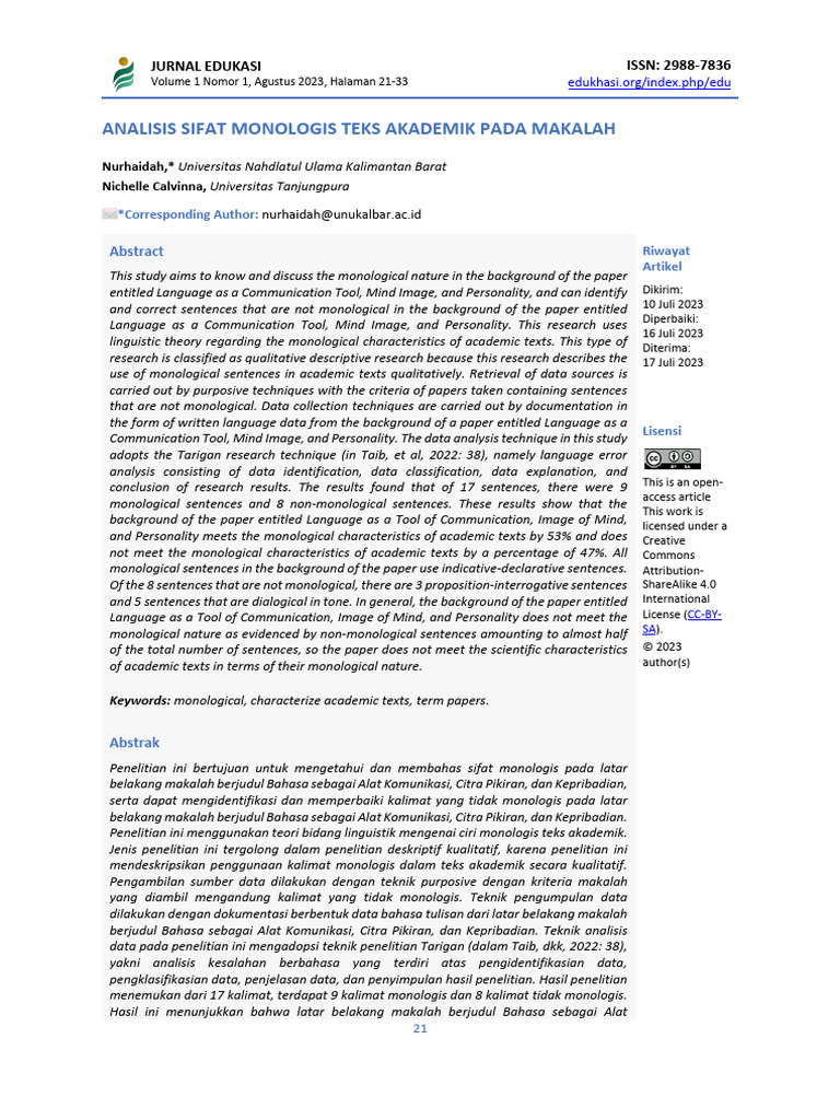 Academic Text Monologue Analysis | PDF | Indonesian Language | Science