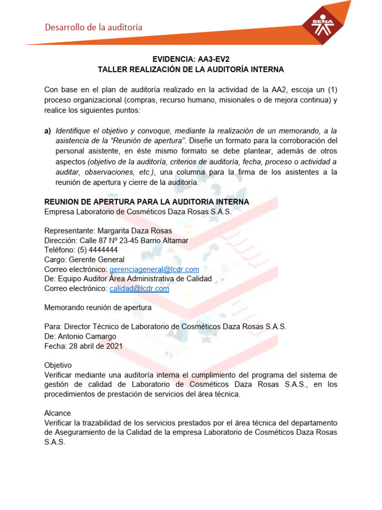 Formato Evidencia AA3 Ev2 Taller | PDF