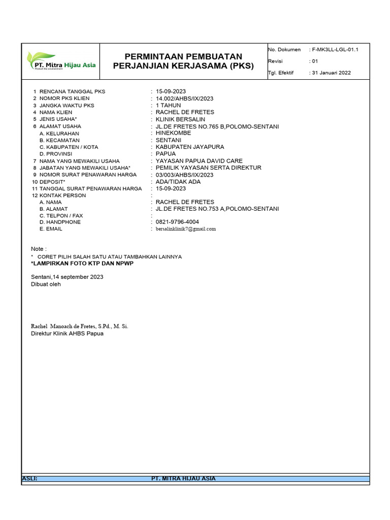 Formulir Permintaan PKS | PDF