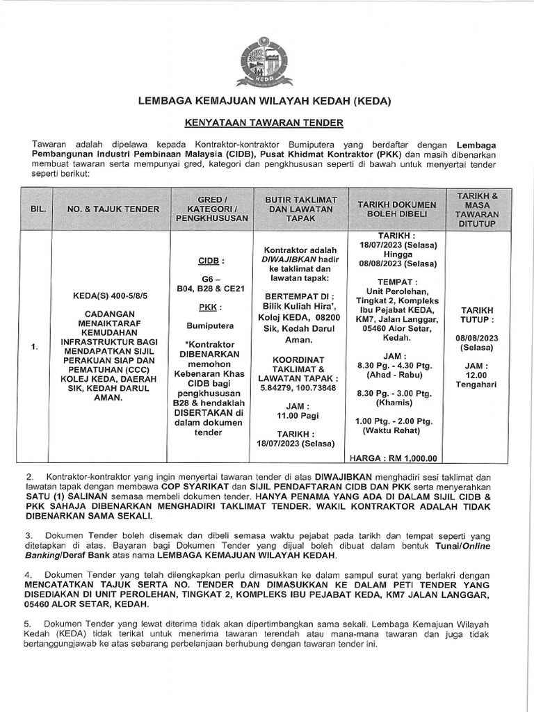 8 5 Iklan Tender CCC Kolej 1 | PDF