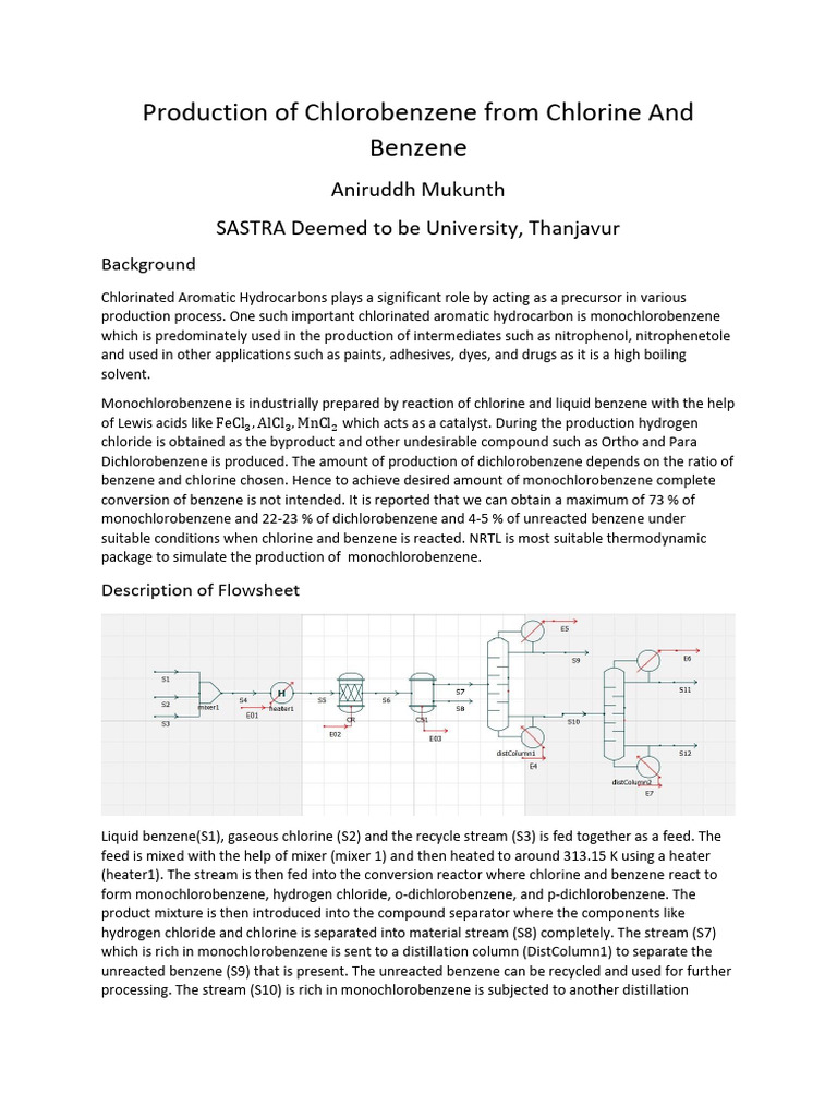 Production of Chlorobenzene | Download Free PDF | Benzene | Chlorine