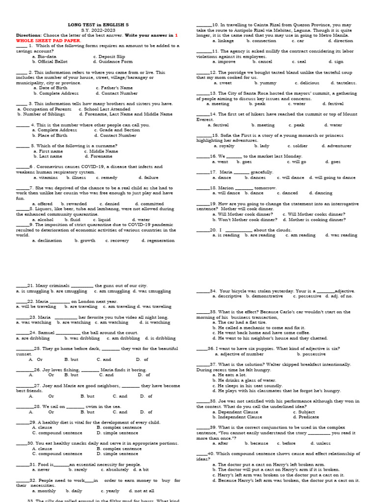 Long Test - Eng | PDF