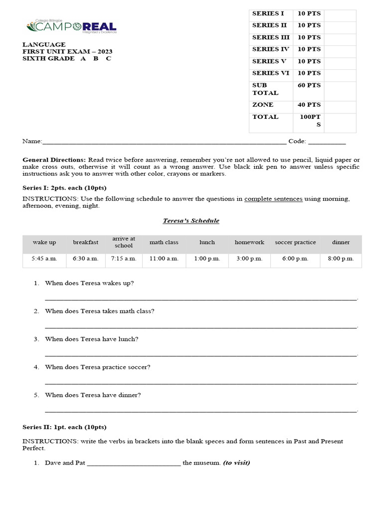 Sixth Grade Language Exam 2023 | PDF | Adjective | Language Families