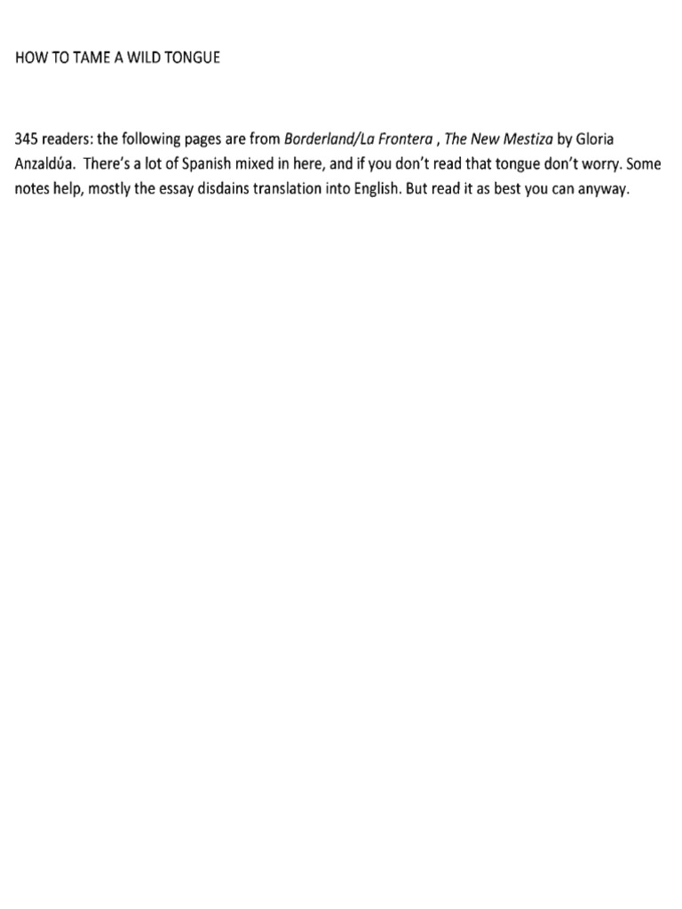 Gloria Anzaldúa. How To Tame A Wild Tongue (From Borderland) | PDF
