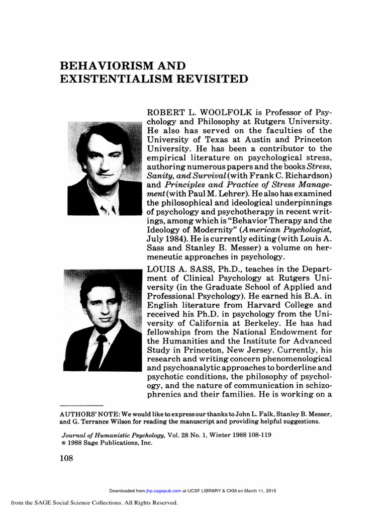 Behaviorism and existentialism revisited | PDF