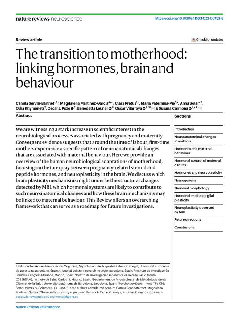 The Transition To Motherhood Liking Hormones Brain And Behaviour