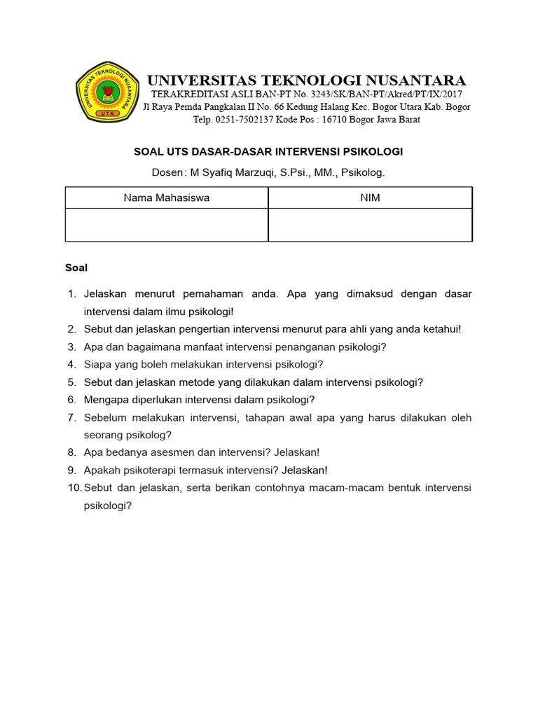 Soal Uts Dasar-2 Intervensi | PDF