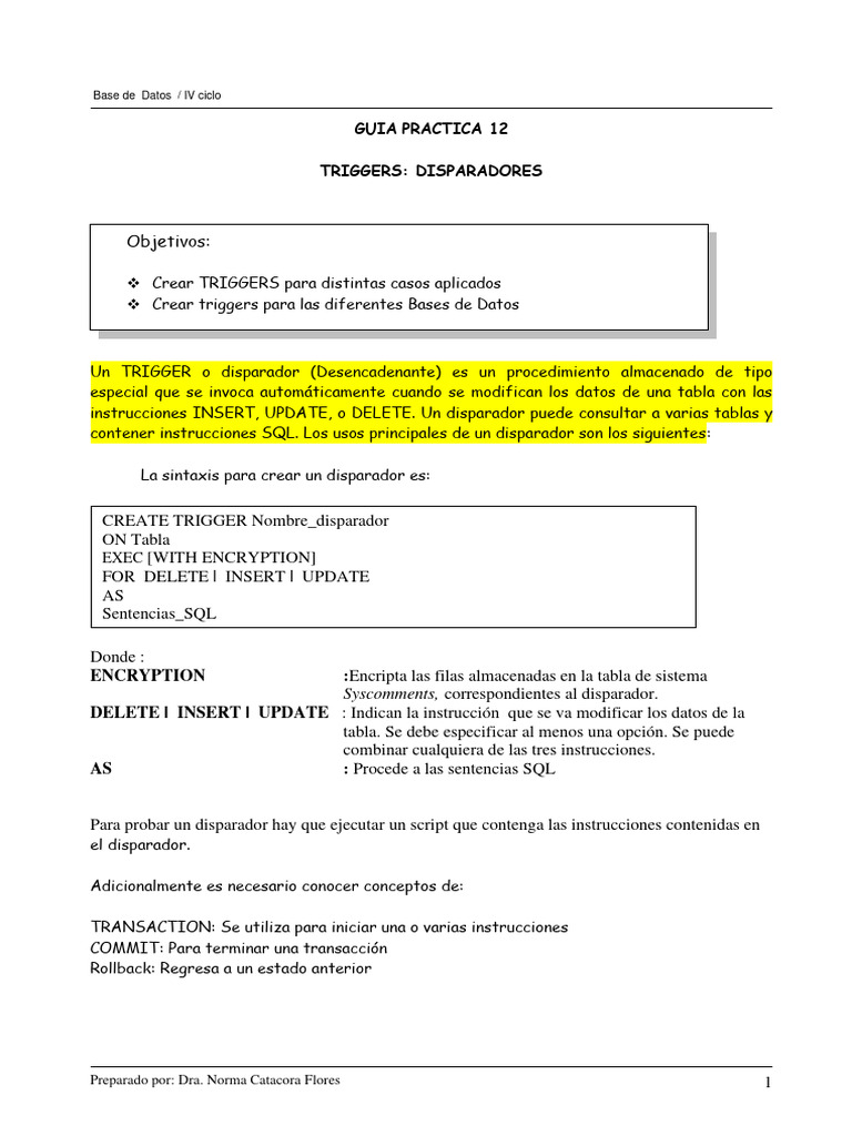 Guia 12 TRIGGER | PDF | Bases de datos | Tecnologías de la información