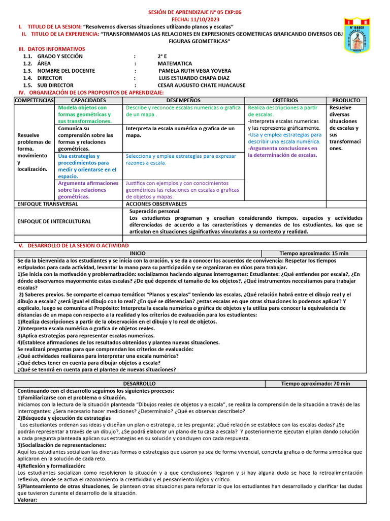SESIÓN DE APRENDIZAJE-01-EXP 07-MAT-2°-VEGA 2023 | PDF | Dibujo | Evaluación