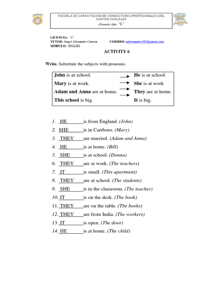 Pronoun Substitution Practice | PDF