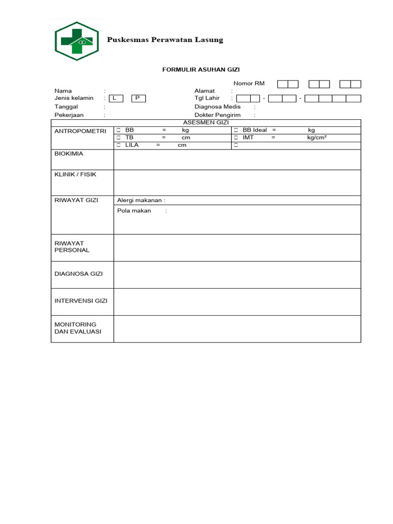Formulir Asuhan Gizi Puskesmas 1 | PDF