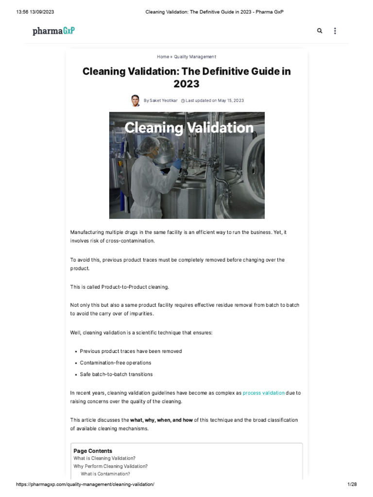 Cleaning Validation - The Definitive Guide in 2023 - Pharma GXP | PDF ...