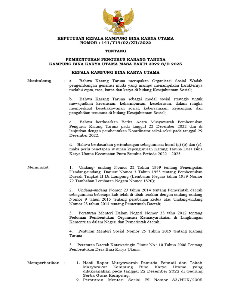 Contoh SK Karang Taruna | PDF