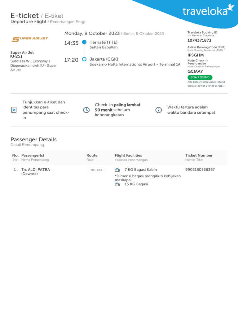 ALDI PATRA-Muammar Mami-TTE-GCIAAY-CGK-FLIGHT - ORIGINATING | PDF