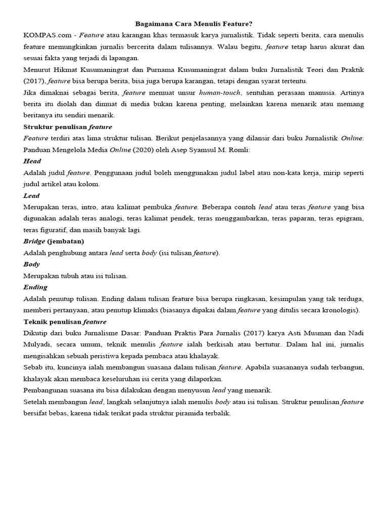 Panduan Menulis Artikel Feature Jurnalistik | PDF